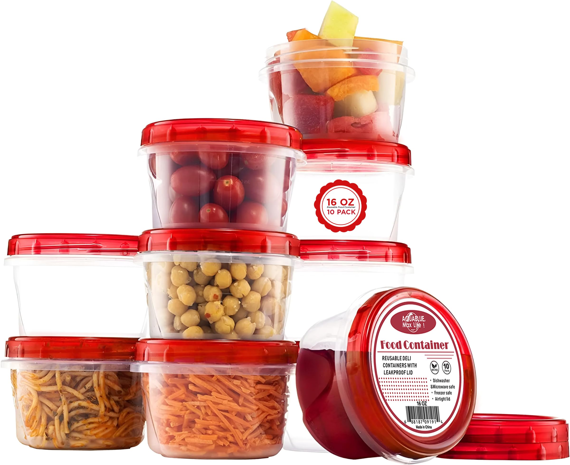 Soup Freezer Food Storage Containers With Screw On Lids [16 Oz -10 Pack] Reusable Plastic Container leak proof, Airtight, Stackable, Microwave Safe BPA Free