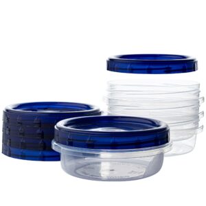 plasticpro [8 oz 4 pack] deli containers clear bottom with blue top twist on lids reusable, stackable, food storage freezer container