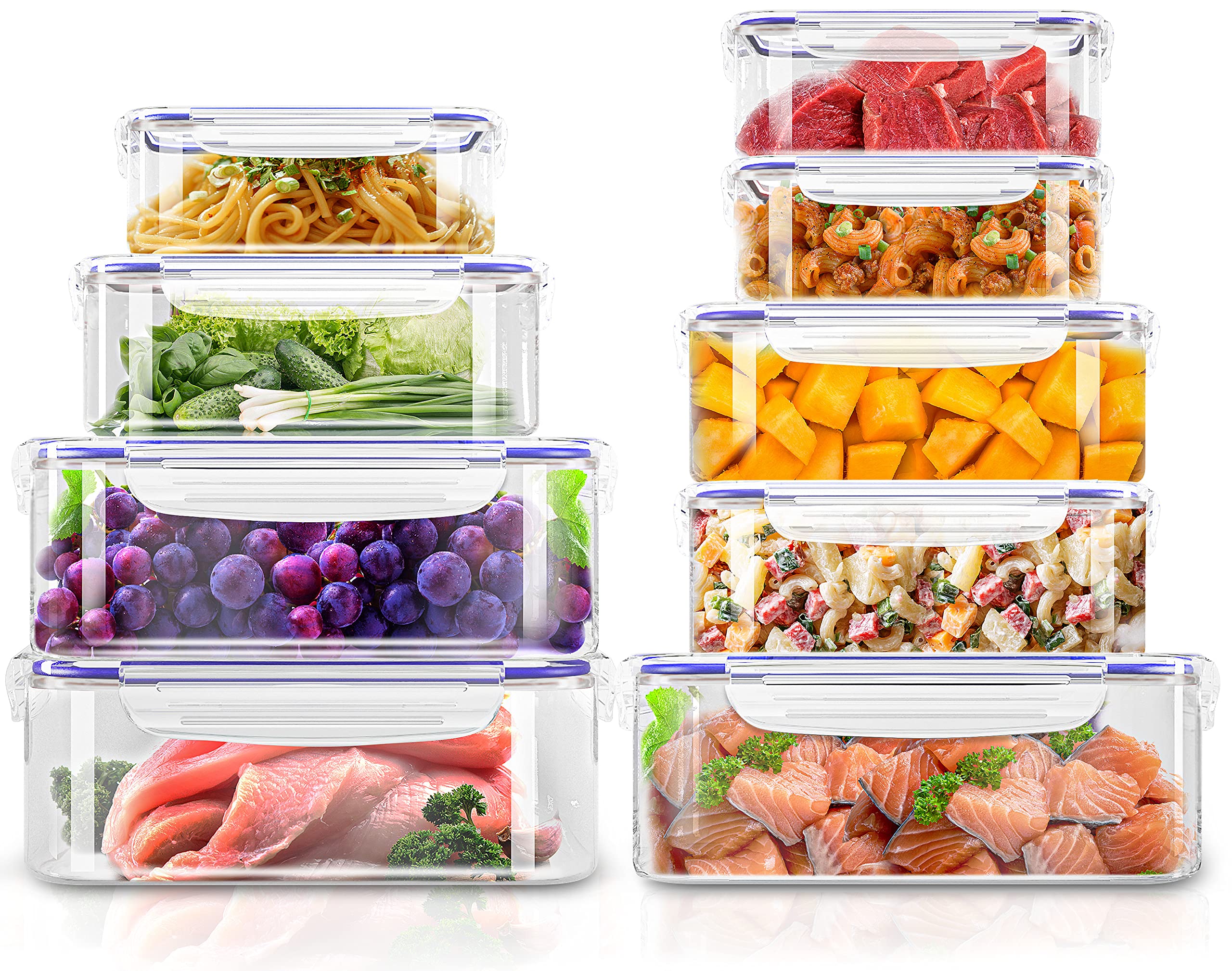 Utopia Kitchen Plastic Food Storage Container Set with Airtight Lids - Pack of 18 (9 Containers & 9 Snap Lids) - Reusable & Leftover Food Lunch Boxes - Leak Proof, Freezer & Microwave Safe