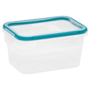 snapware total solution 5-cup plastic food storage container with lid, 5-cup rectangular meal prep container, non-toxic, bpa-free lid with 4 locking tabs, microwave, dishwasher, and freezer safe