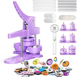 300pcs Button Pin Maker Machine Multiple Sizes 1''+1.25''+2.25'' Badge Button Press Machine with Button Parts&Circle Cutter&Picture (Purple)