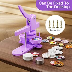 300pcs Button Pin Maker Machine Multiple Sizes 1''+1.25''+2.25'' Badge Button Press Machine with Button Parts&Circle Cutter&Picture (Purple)