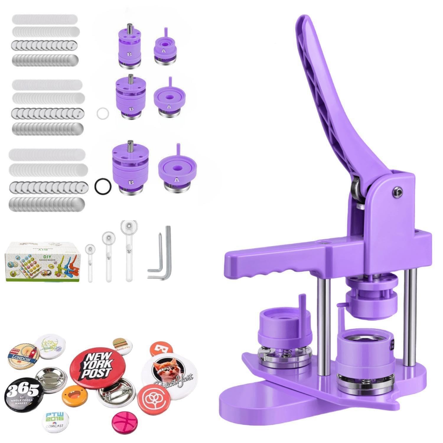 Mryitcal Button Maker Machine Multiple Sizes, 1''+1.25''+2.25'' Pin Maker Button Press Machine W/300 Sets Metal Pinback Button Parts, Badge Button Machine for DIY Photo badge, Team Badge, Party Favors