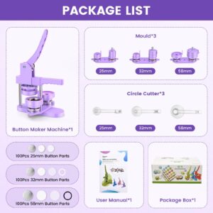 Mryitcal Button Maker Machine Multiple Sizes, 1''+1.25''+2.25'' Pin Maker Button Press Machine W/300 Sets Metal Pinback Button Parts, Badge Button Machine for DIY Photo badge, Team Badge, Party Favors