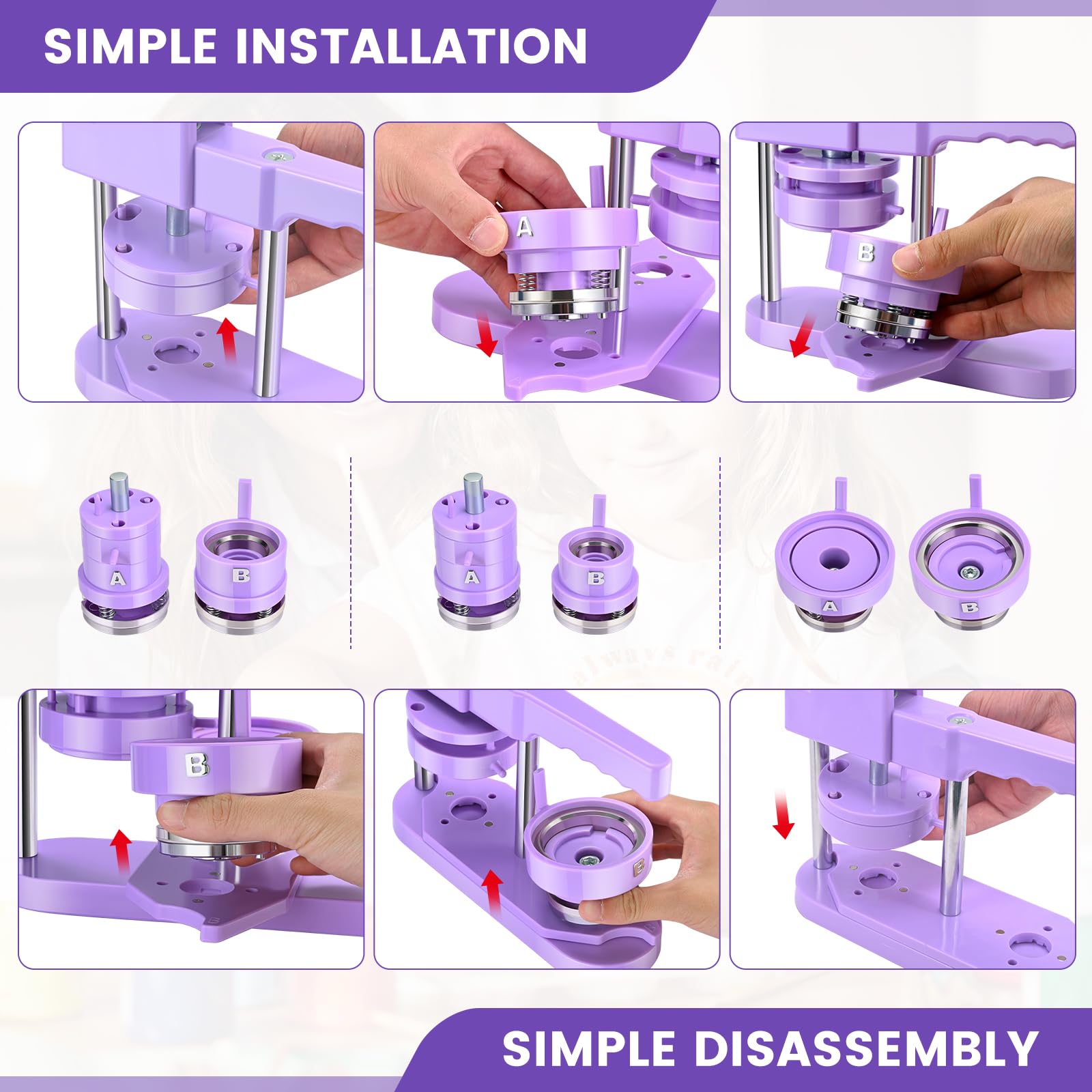 Mryitcal Button Maker Machine Multiple Sizes, 1''+1.25''+2.25'' Pin Maker Button Press Machine W/300 Sets Metal Pinback Button Parts, Badge Button Machine for DIY Photo badge, Team Badge, Party Favors