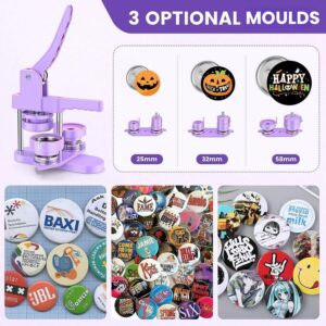 Mryitcal Button Maker Machine Multiple Sizes, 1''+1.25''+2.25'' Pin Maker Button Press Machine W/300 Sets Metal Pinback Button Parts, Badge Button Machine for DIY Photo badge, Team Badge, Party Favors