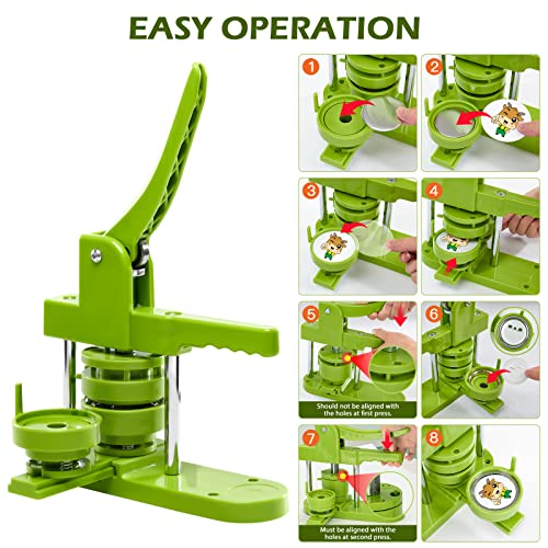 Aiment Button Maker Machine Multiple Sizes 600Pcs, Photo Pin Badge Maker 1+1.25+2.25 inch for Kids, Button Press Machine with 600 Sets Button Making Supplies & Cutter & Magic Book (Green, 25/32/58mm)