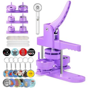 nantfun button maker machine multiple sizes, 1''+1.25''+2.25'' pin button press machine, 330pcs button making supplies with badge buttons, bottle openers, fridge stickers keychains