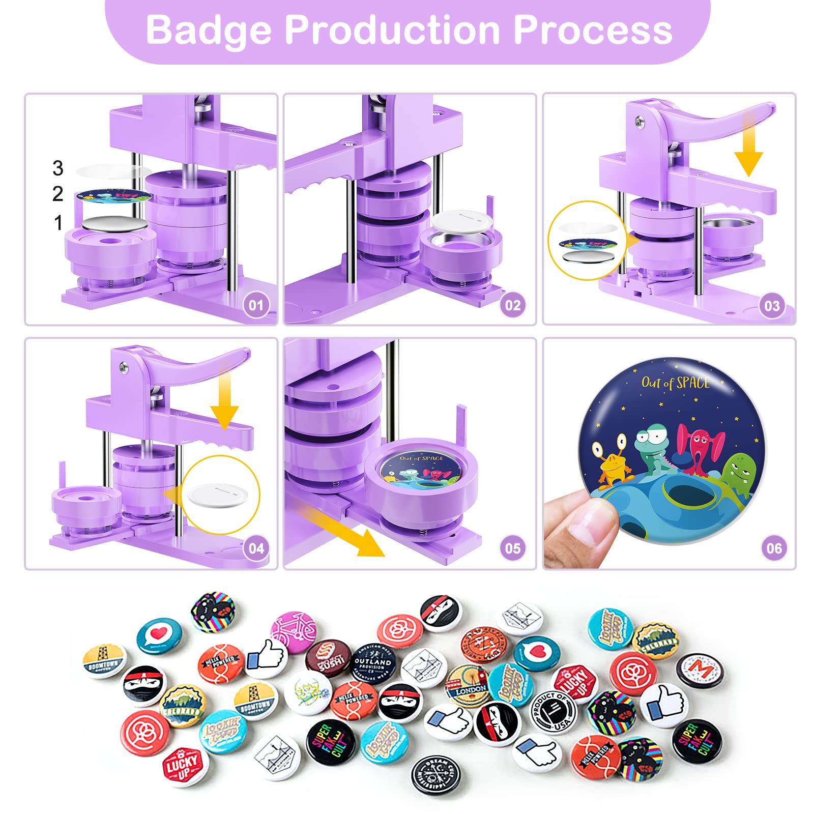 NantFun Button Maker Machine Multiple Sizes, 1''+1.25''+2.25'' Pin Button Press Machine, 330PCS Button Making Supplies with Badge Buttons, Bottle Openers, Fridge Stickers Keychains