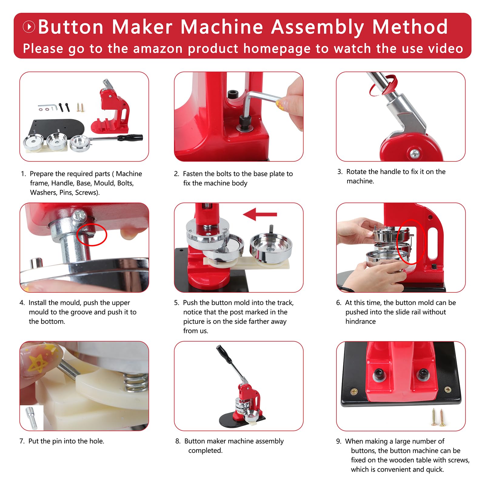 MK.Bear Button Maker Machine Multiple Sizes, Pin Maker Button Machine 1.25+2.25 Inch (32+58mm), DIY Button Press Machne Kit with 200 Button Parts Supplies, Comes with Circle Cutter and Cutting Mat