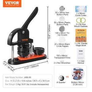 VEVOR Button Maker Machine, 2.25 inch/58mm Pin Maker with 100pcs Button Parts, Button Maker with Panda Magic Book, Ergonomic Arc Handle Punch Press Kit, for Children DIY Gifts and Christmas