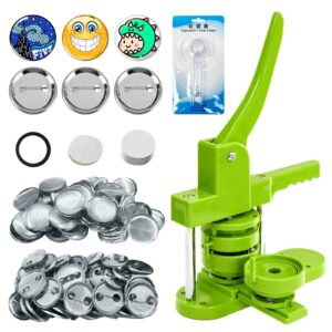 button maker machine 75mm, 3-inch green badge pin press button making kit with 400pcs free blank round button parts metal pin back & picture paper & plastic mylar & cutter, for diy keepsake gift