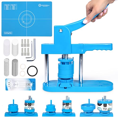 Button Maker Machine Multiple Sizes (1+1.25+2.25 Inch) with 300 buttons - includes Photo Button Making Tutorial and Cutting Mat- Easy Heavy Duty DIY Button Maker for Kids and Adults (COCCONELLI)