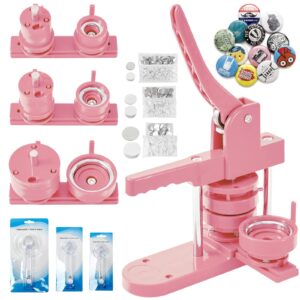 ganggend button maker machine multiple sizes, 1''+1.25''+2.25'' button badge maker machine pin button press maker with button parts circle cutter accessories(pink)