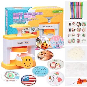 newest badge maker for kids, 55mm (2.16in) diy pin button maker press machine badge punch kit with 48pcs button parts & pictures & circle cutter gifts installation-free