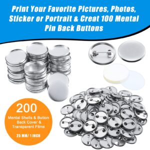 Hicarer 600 Pieces Blank Button Making Supplies Round Badge Button Parts Metal Button Pin Badge Kit for Button Make Machine, Including Metal Shells Metal Back Cover and Clear Film (1 Inch)