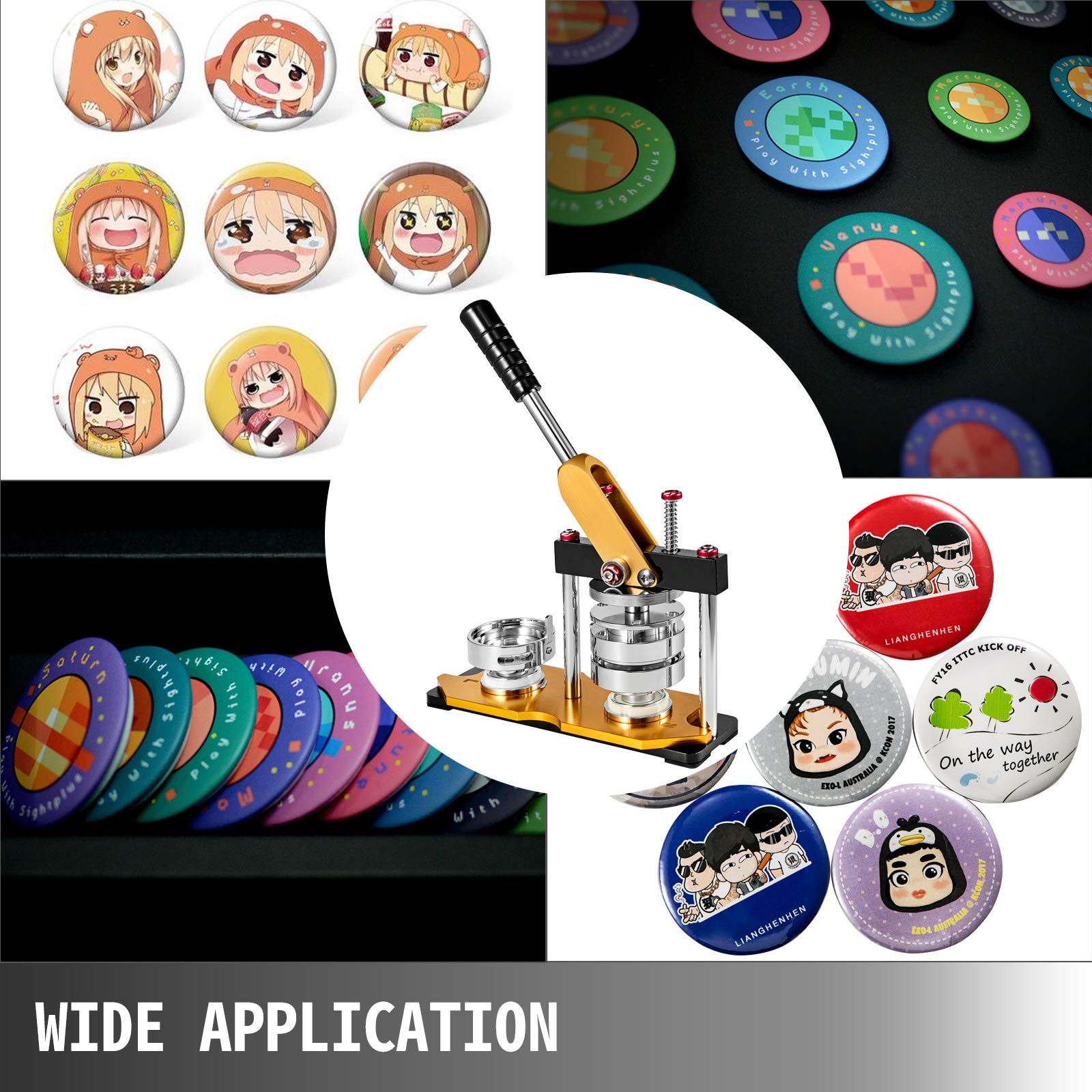 VEVOR Button Maker 75mm Rotate Button Maker 3inch Badge Maker Punch Press Machine with 100 Sets Circle Button Parts for Friends Children DIY Gifts