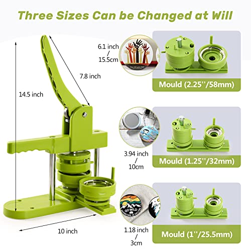 Button Badge Pin Maker Machine Multiple Sizes 1+1.25+2.25 inch DIY with 300pcs Button Parts&Circle Cutter&Magic Book