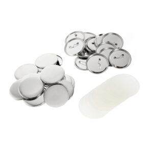 ironwalls 75mm button supplies, 100 sets of 3 inch button making supplies metal button parts for button maker machine, round badge blank button pins, includes top, metal bottom base & clear film