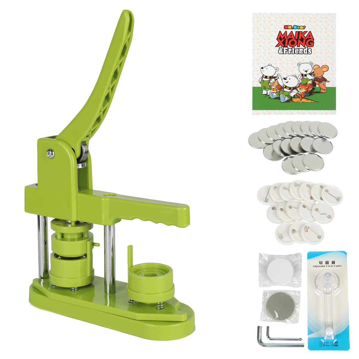 ZKGRAND Upgrade Version Button Maker Machine(Green) 32mm(1¼ in),DIY Pin Button Maker Press Machine Kit,Badge Punch Press Machine with Free 100pcs Button Parts&Pictures&Circle Cutter&Magic Book