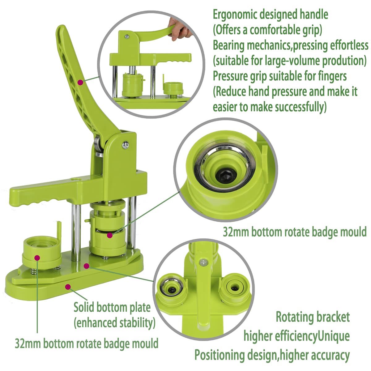 ZKGRAND Upgrade Version Button Maker Machine(Green) 32mm(1¼ in),DIY Pin Button Maker Press Machine Kit,Badge Punch Press Machine with Free 100pcs Button Parts&Pictures&Circle Cutter&Magic Book