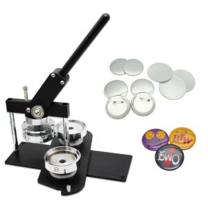 chibuttons kit 75mm (3") button maker badge press machine-b400 + 75mm round die moulds + 100 set pin button components + adjustable circle cutter (black-new)