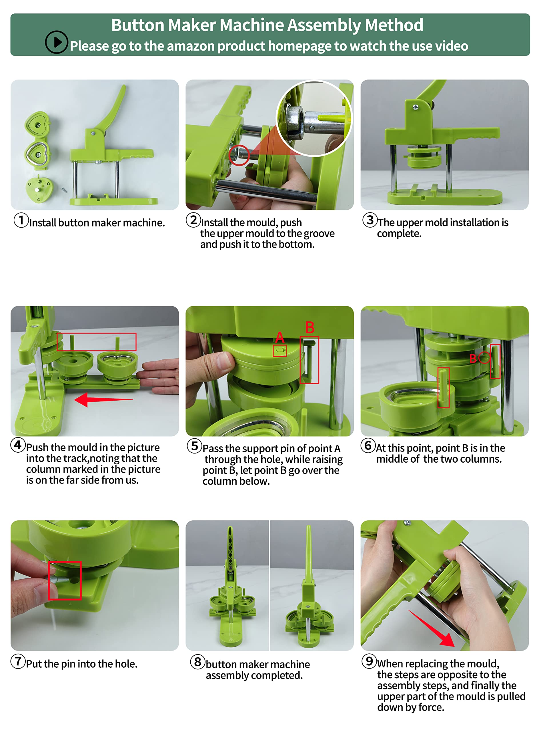 Happizza Button Maker Heart-Shaped Mold, Heart shape Interchangeable Die Mold Button Maker Mould Suitable for Slide Rail Button Maker Machine Pin Maker Machine Button Press