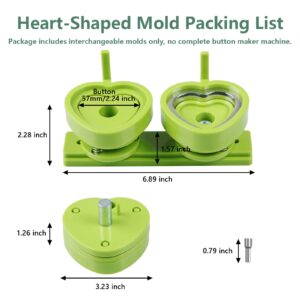 Happizza Button Maker Heart-Shaped Mold, Heart shape Interchangeable Die Mold Button Maker Mould Suitable for Slide Rail Button Maker Machine Pin Maker Machine Button Press