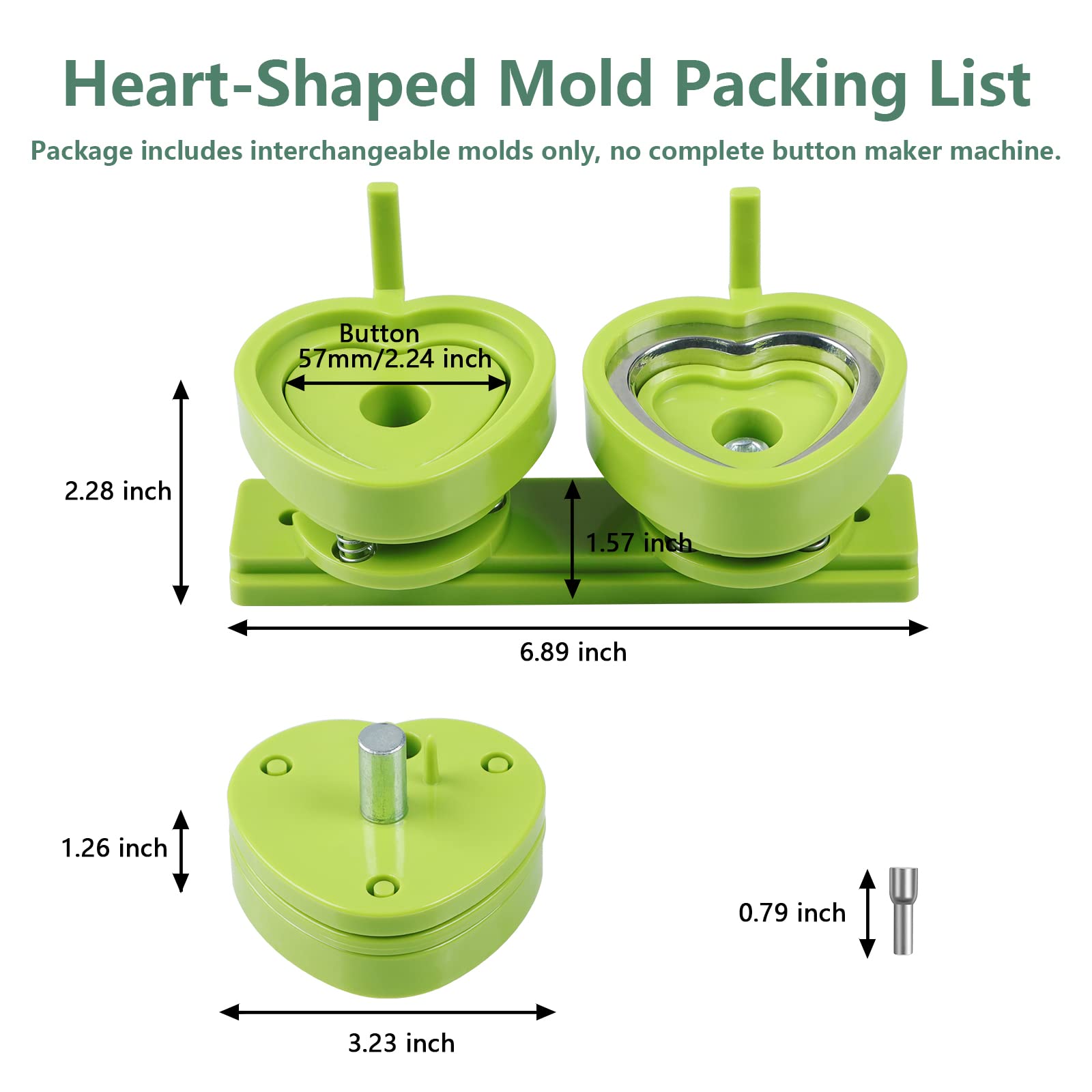 Happizza Button Maker Heart-Shaped Mold, Heart shape Interchangeable Die Mold Button Maker Mould Suitable for Slide Rail Button Maker Machine Pin Maker Machine Button Press