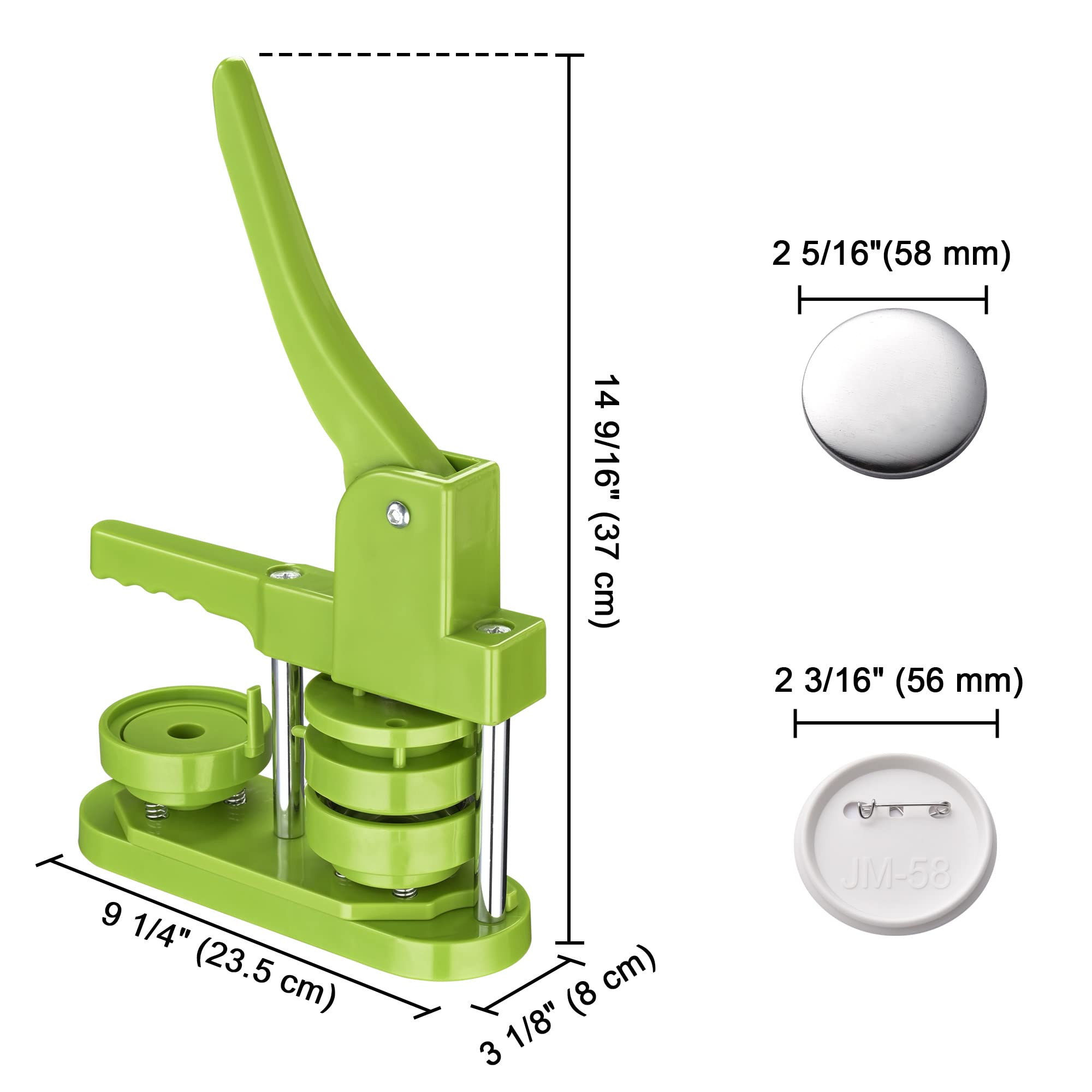 Yescom 2 5/16" 58mm Backpack Pin 100 Sets Button Maker Machine Installation-Free DIY Pin Badge Punch Press Kit