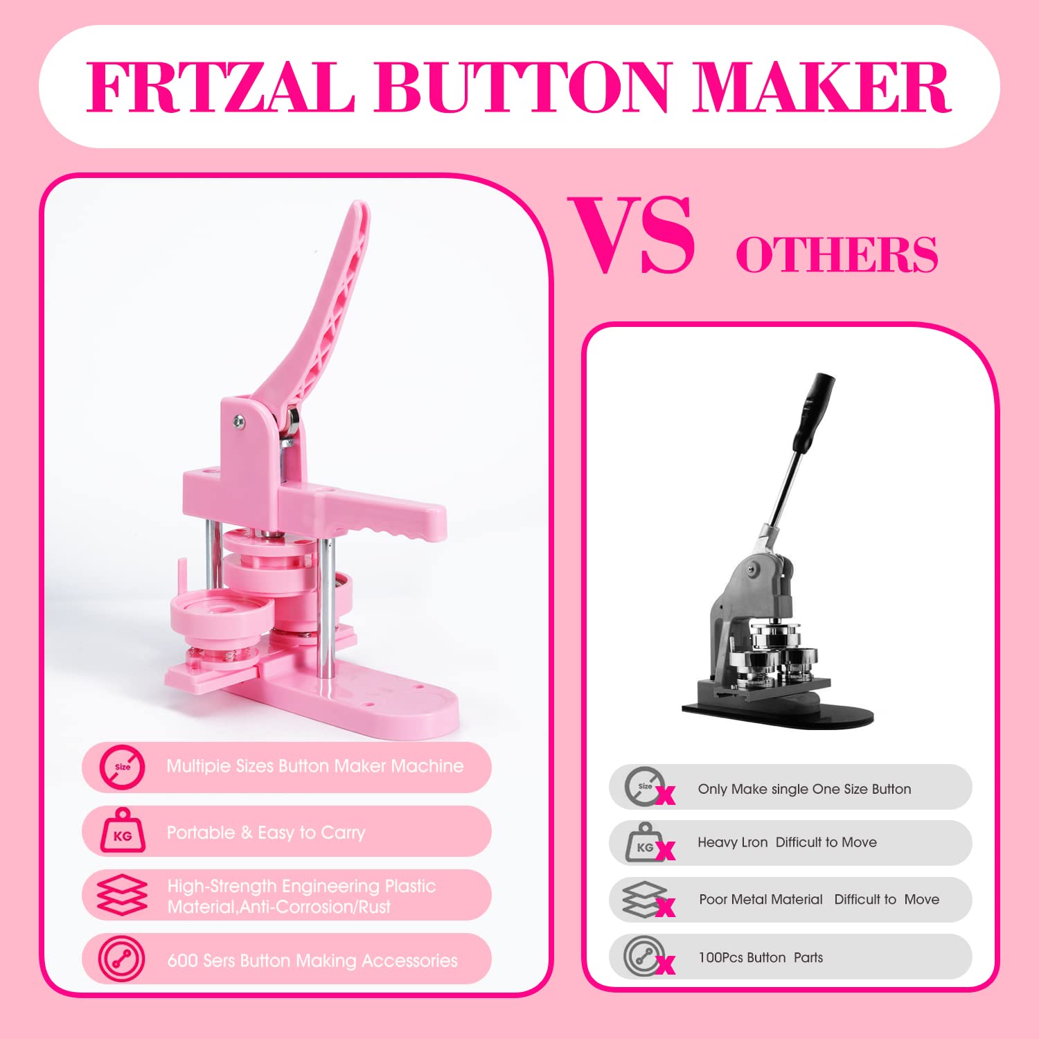 Upgrade Button Maker Machine Multiple Sizes,Pin Maker Machine 1+1.25+2.25 inch Press Machine, Pin Backs, Plastic Films & Circle Cutters