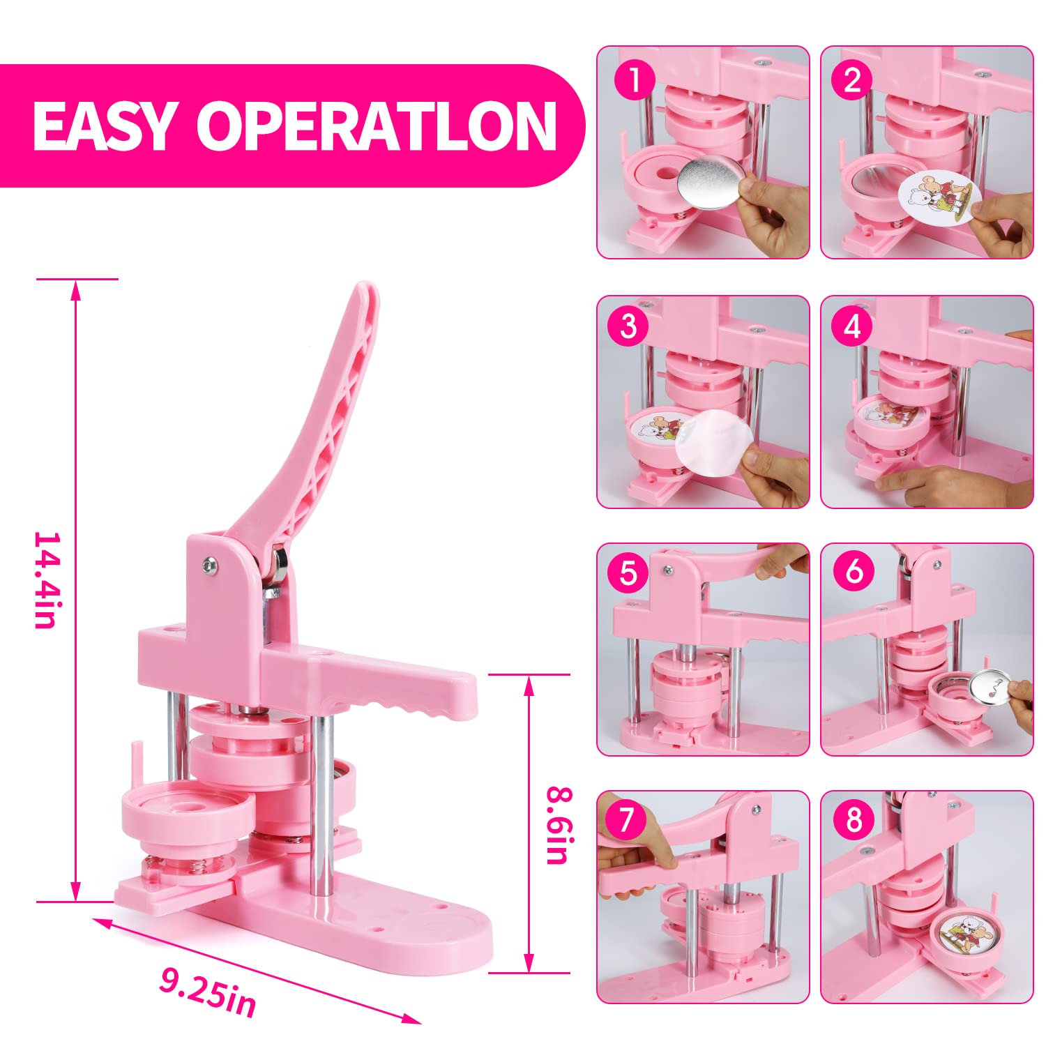 Upgrade Button Maker Machine Multiple Sizes,Pin Maker Machine 1+1.25+2.25 inch Press Machine, Pin Backs, Plastic Films & Circle Cutters