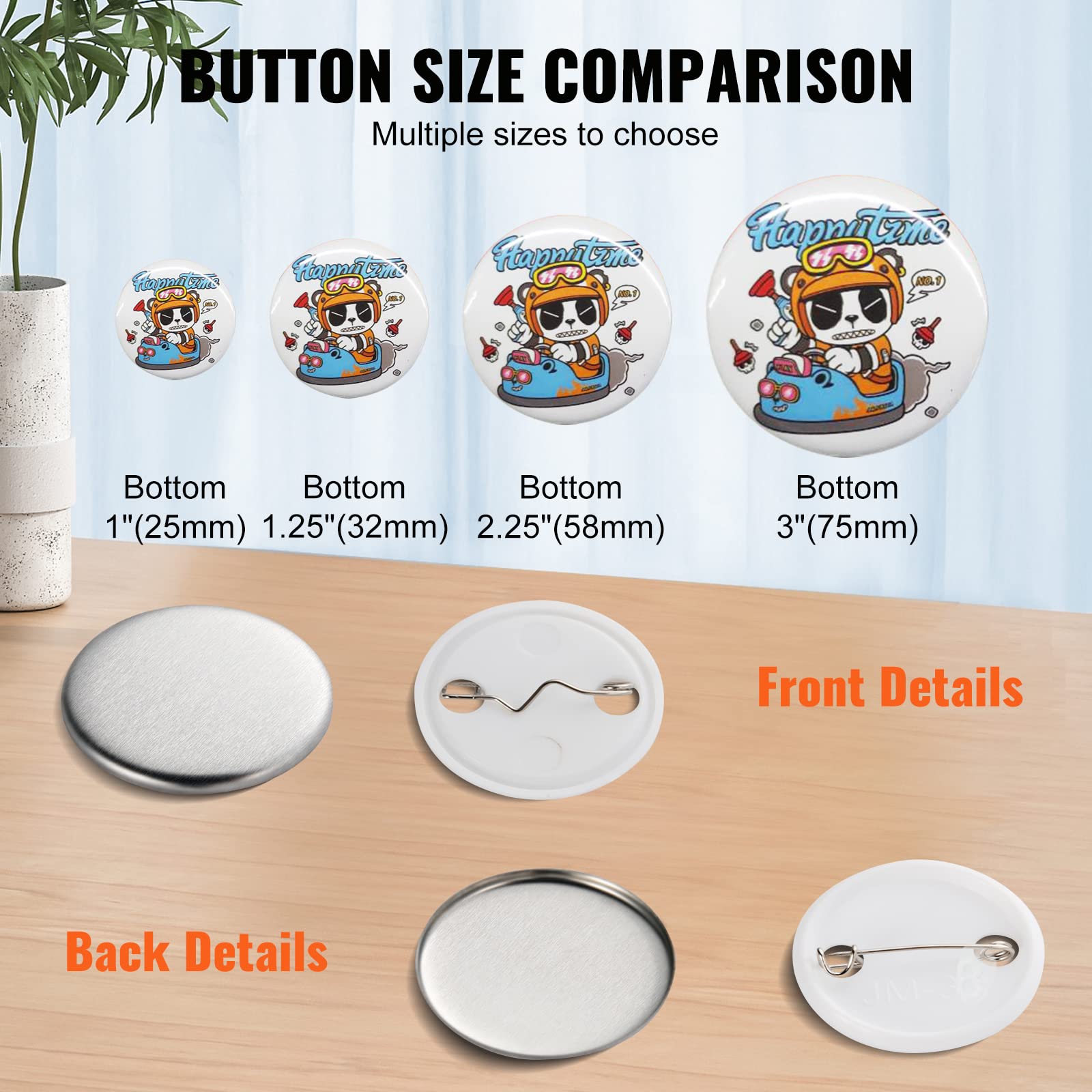 VEVOR Pin Back Button Parts for Button Maker Machine (32mm)