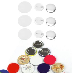 100 sets blank button making supplies, diy pin back button parts for button maker machine round badge pin button parts, includes metal cover, plastic button back cover, clear(32mm/1.25 inch)