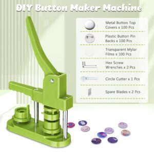 Button Maker Machine DIY Pin Button Maker Press Machine Badge Punch Press with Free 100pcs Button Parts, Circle Cutter,Screw Wrenches and Spare Blades (1"Button Badges)