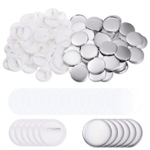 meccanixity blank pin back button parts, 32mm 1.26 inch, 200 set sewing buttons round metal cover plastic button back clear film for button maker machine