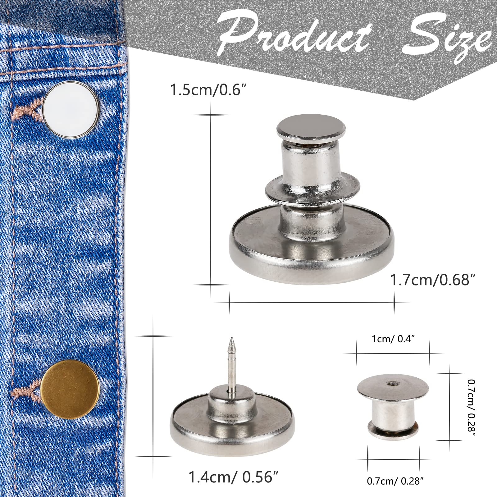 LXLOVESM 18 Sets Button pins for Jeans Pants,No Sew Instant Buttons,Reusable Adjustable Replacement Buttons,for Loose Jeans Tightener