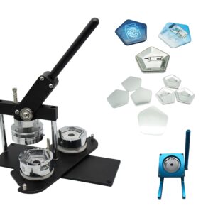 ChiButtons (KIT) Pentagonal 58x60mm Pro Badge Machine Button Maker-B400 + Mould + 100 Parts + Blue Stand Cutter Metric System (Black)