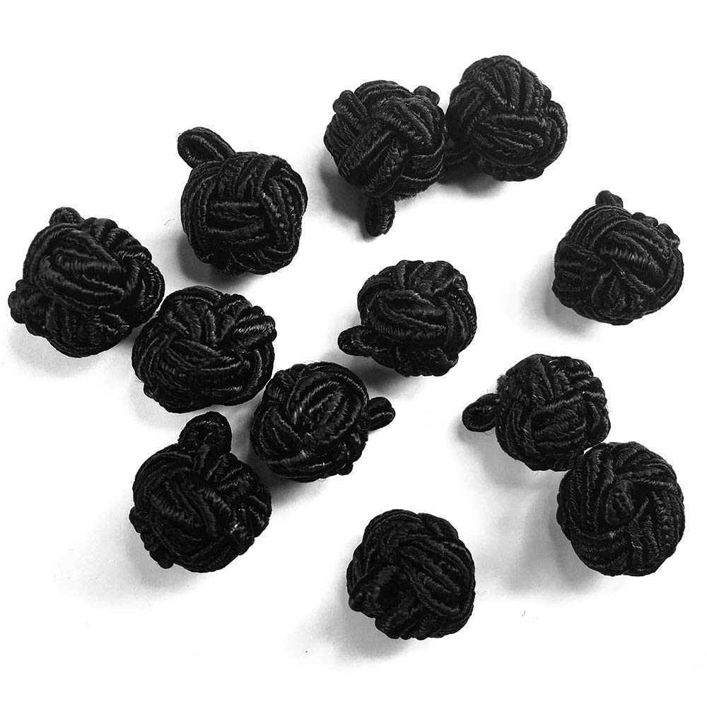 12 pcs Chinese Black knots, Vintage fabric ball buttons, Approx. 1/2", SP-2838