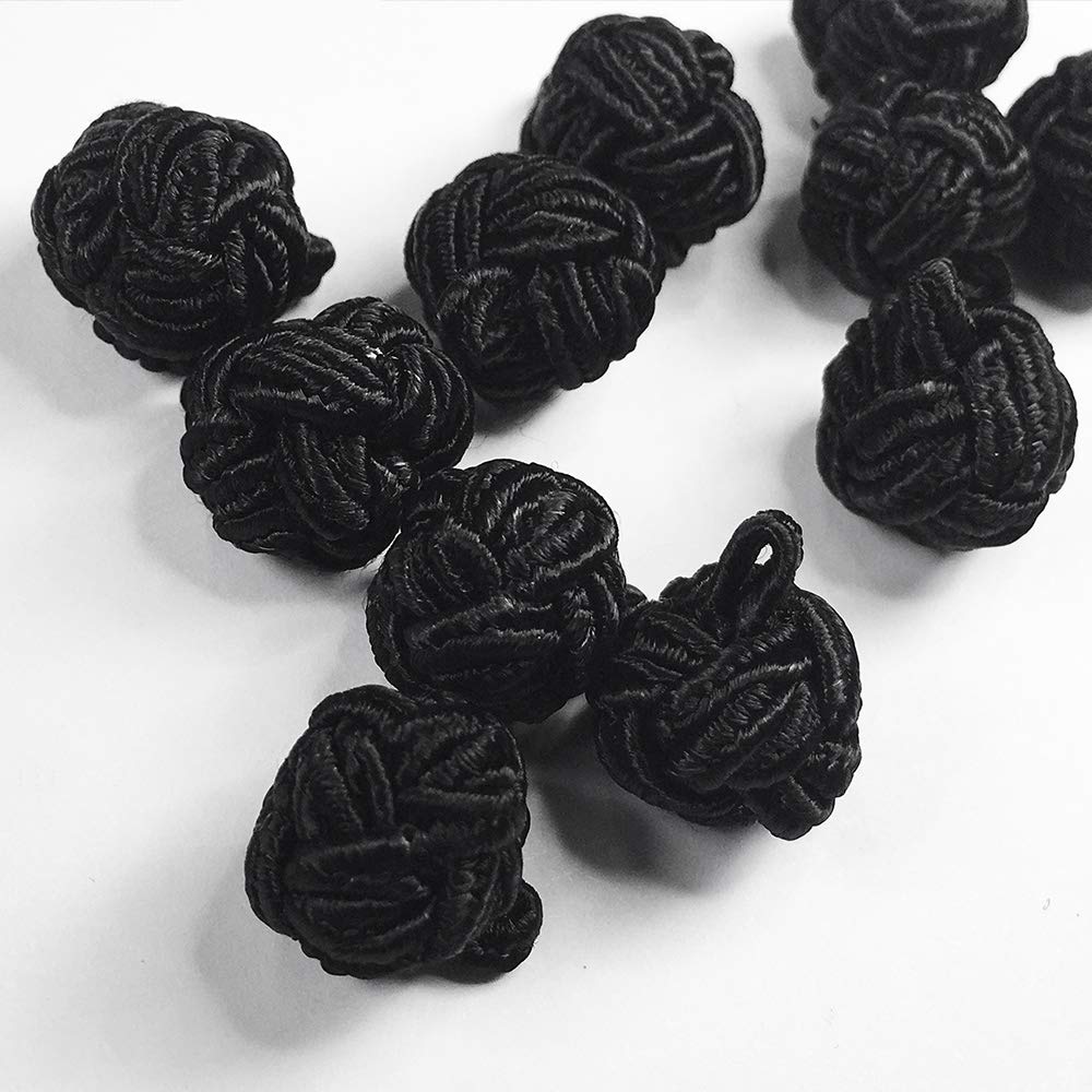 12 pcs Chinese Black knots, Vintage fabric ball buttons, Approx. 1/2", SP-2838