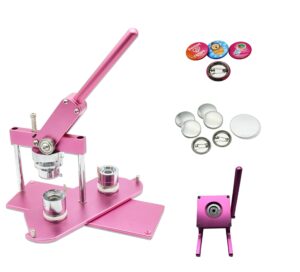 chibuttons button maker kit 25mm (1") badge press machine-b400 + round die moulds + 500 sets pin parts + stand cutter (b400 maker (pink) / stand cutter (pink))