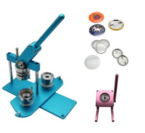 chibuttons button maker kit 44mm (1.75") badge press machine-b400 + round die moulds + 100 sets pin parts + stand cutter (b400 maker (blue) / stand cutter (pink))