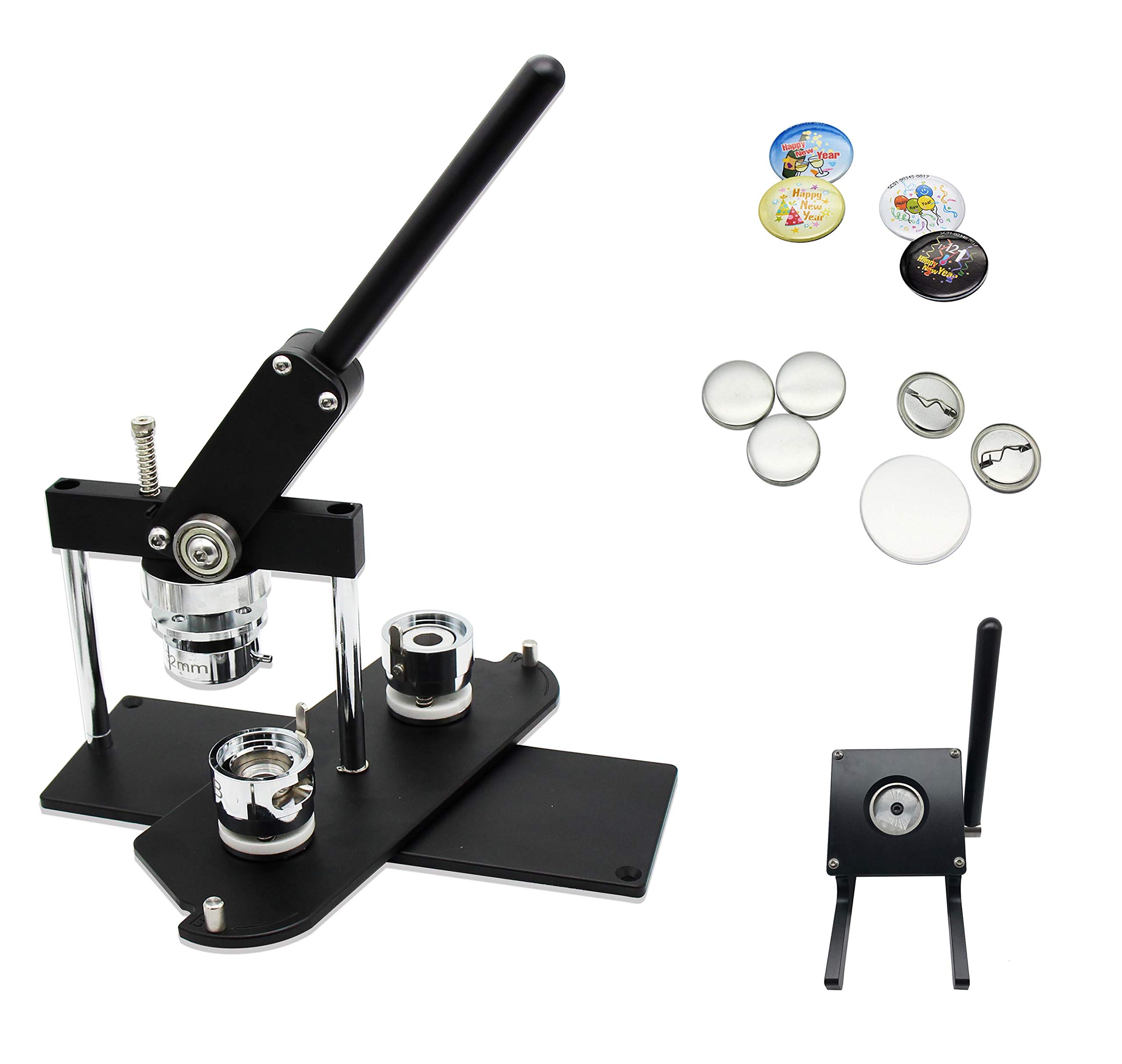 ChiButtons Button Maker Kit 32mm (1.25") Badge Press Machine-B400 + Round Die Moulds + 200 Sets Pin Parts + Stand Cutter (B400 Maker (Black) / Stand Cutter (Black))