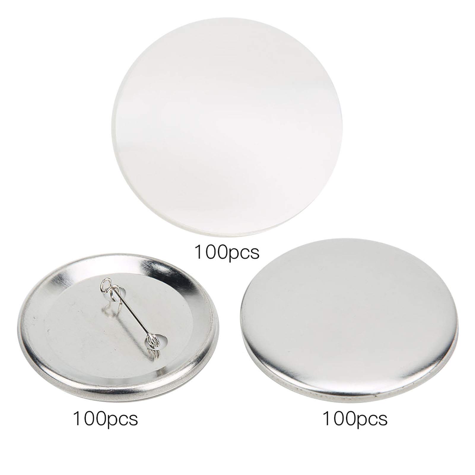 100 Sets Blank Button Making Supplies, DIY Pin Back Button Parts for Button Maker Machine Round Badge Pin Button, Includes Metal Cover, Plastic Button Back Cover, Clear Film(56mm/2.2in)