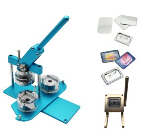 chibuttons (kit) rectangle 40x60mm pro badge machine button maker-b400 + mould + 100 parts + golden stand cutter metric system (blue)