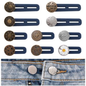 abeillo 10 pack pants expander button, 10 styles jeans waist extender button for men and women, collars/cuffs no sew metal adjustment buttons for extender jeans pants collar, dress shirts