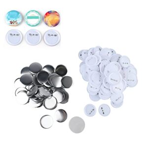 100 Sets Pin Button Parts, 2.3in Button Supplies for Button Maker Machine 58mm, Round Badge Blank Button Pins with Plastic Button Pin Back Cover, Metal Cover, Clear Film