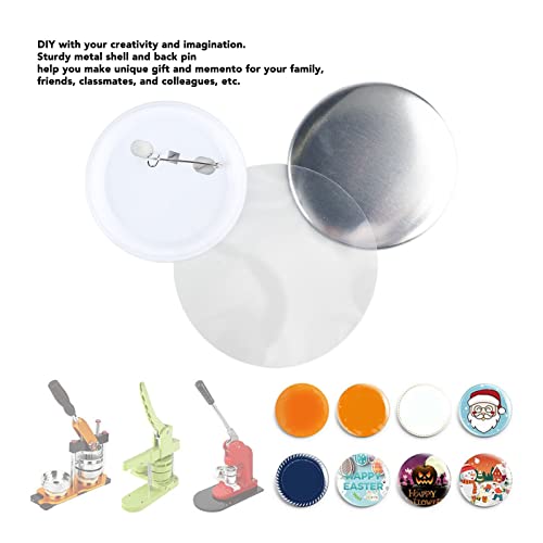 100 Sets Pin Button Parts, 2.3in Button Supplies for Button Maker Machine 58mm, Round Badge Blank Button Pins with Plastic Button Pin Back Cover, Metal Cover, Clear Film