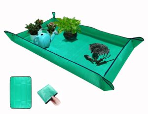 biuwing extra large plant repotting mat,thickened waterproof for indoor plant transplanting and mess control,foldable succulent portable gardening mat (43'*30',green)