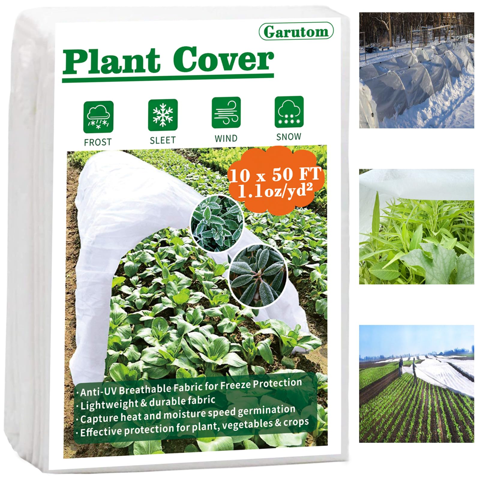 Garutom Plant Covers Freeze Protection 10ft x 50ft 1.1 oz Frost Cloth Plant Freeze Protection, Frost Blankets for Outdoor Plants Winter or Floating Row Covers Shade Cloth for Gardens, Vegetables